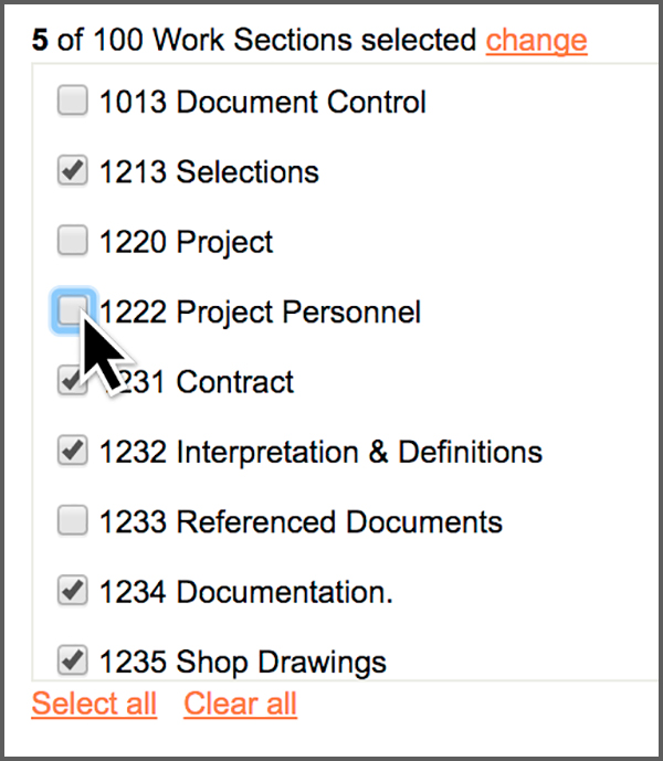 How to print specific sections - Masterspec